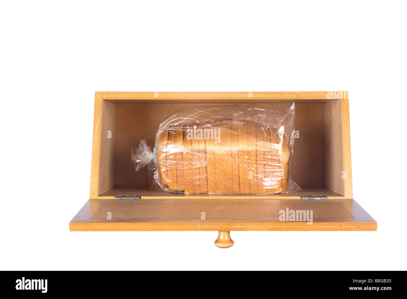 Bread box with loaf of bread isolated on white Stock Photo - Alamy
