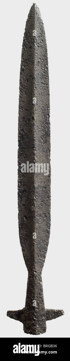 A large winged lance, German, 9th/10th century Massive heavily ridged ...