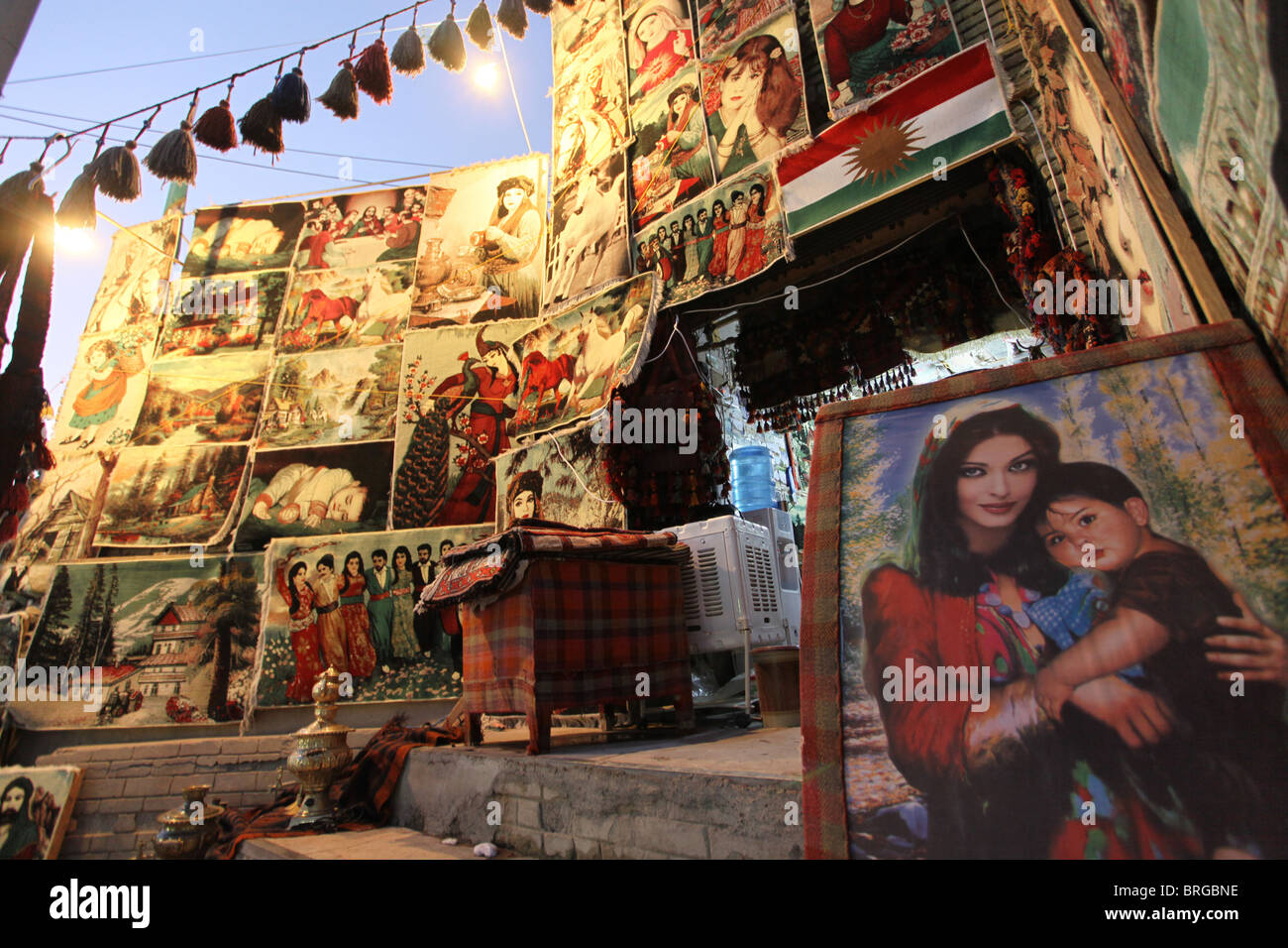 Traditional Kurdish carpets for sale in a souvenir shop in the city of ...