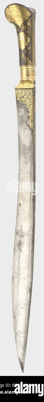 A gold-inlaid Ottoman yatagan,18th century Blade broadened at the point ...
