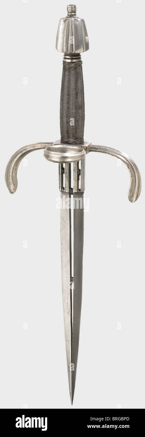 A Saxon left hand dagger,circa 1600 A slender ridged blade with a ...