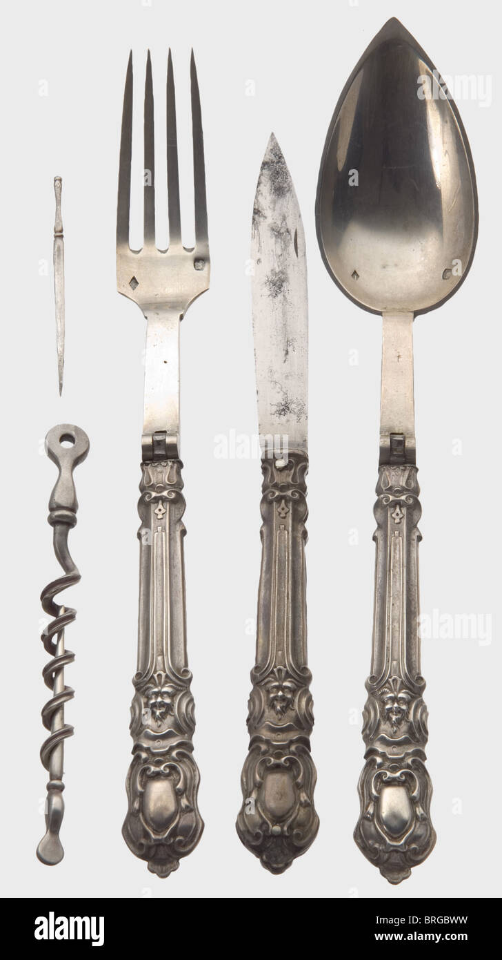 A French travel set of silver cutlery in an ebony case,middle of the ...