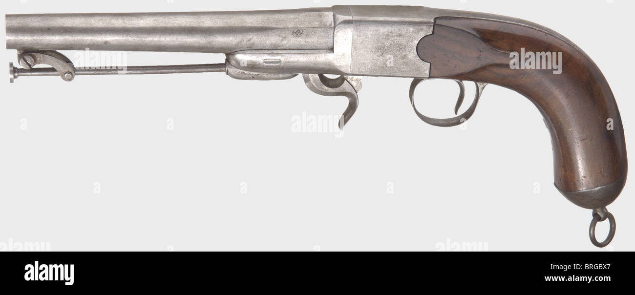 A front-loading underhammer pinfire pistol,Liège,dated "1840". Large ...