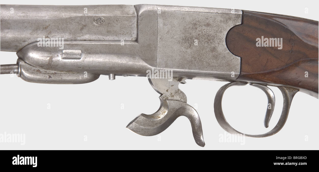 A front-loading underhammer pinfire pistol,Liège,dated "1840". Large ...