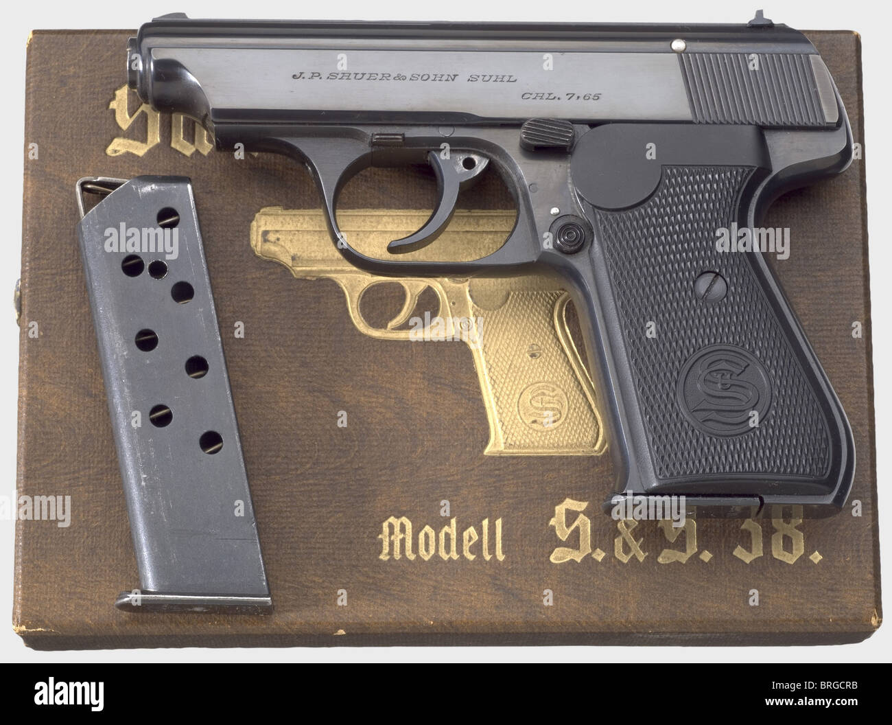 A Sauer & Sohn Mod.38 in cardboard box,calibre 7.65 mm,no.260300 ...