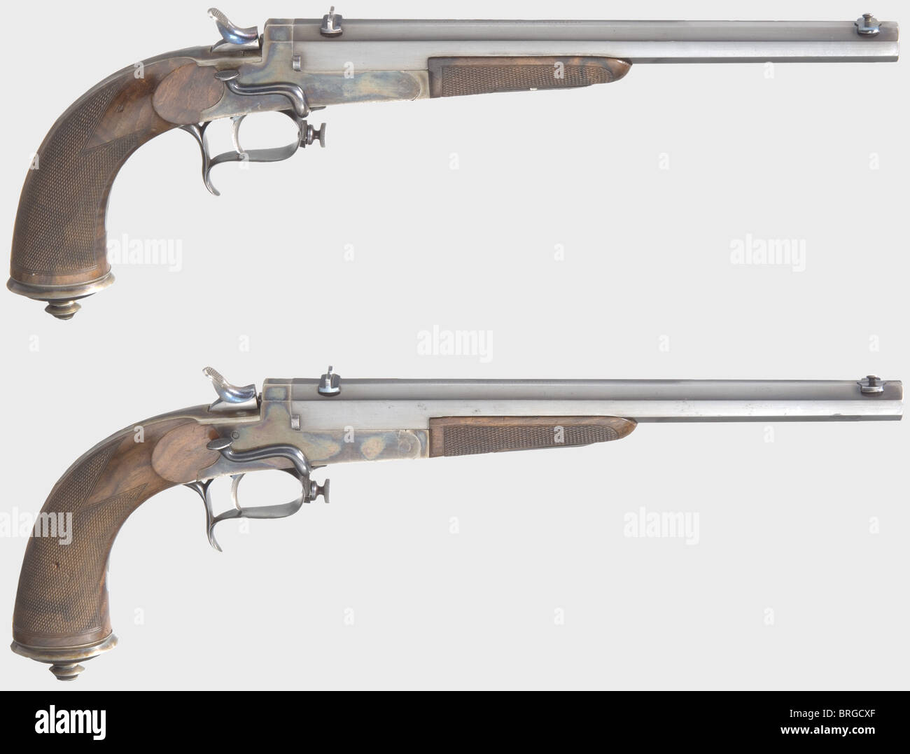 A pair of practice duelling pistols Devillers system in wooden case,St ...