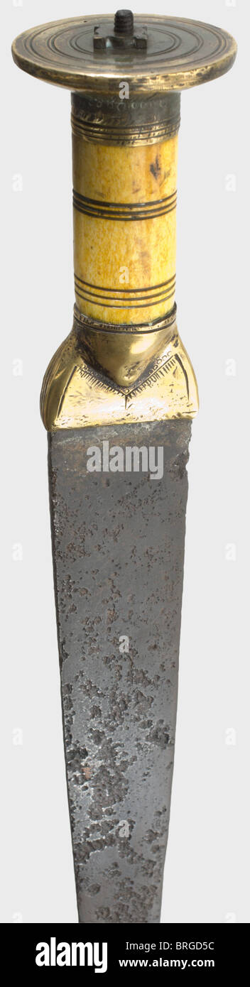 A Scottish dirk, 17th century Heavy, pitted single-edged blade. Brass ...