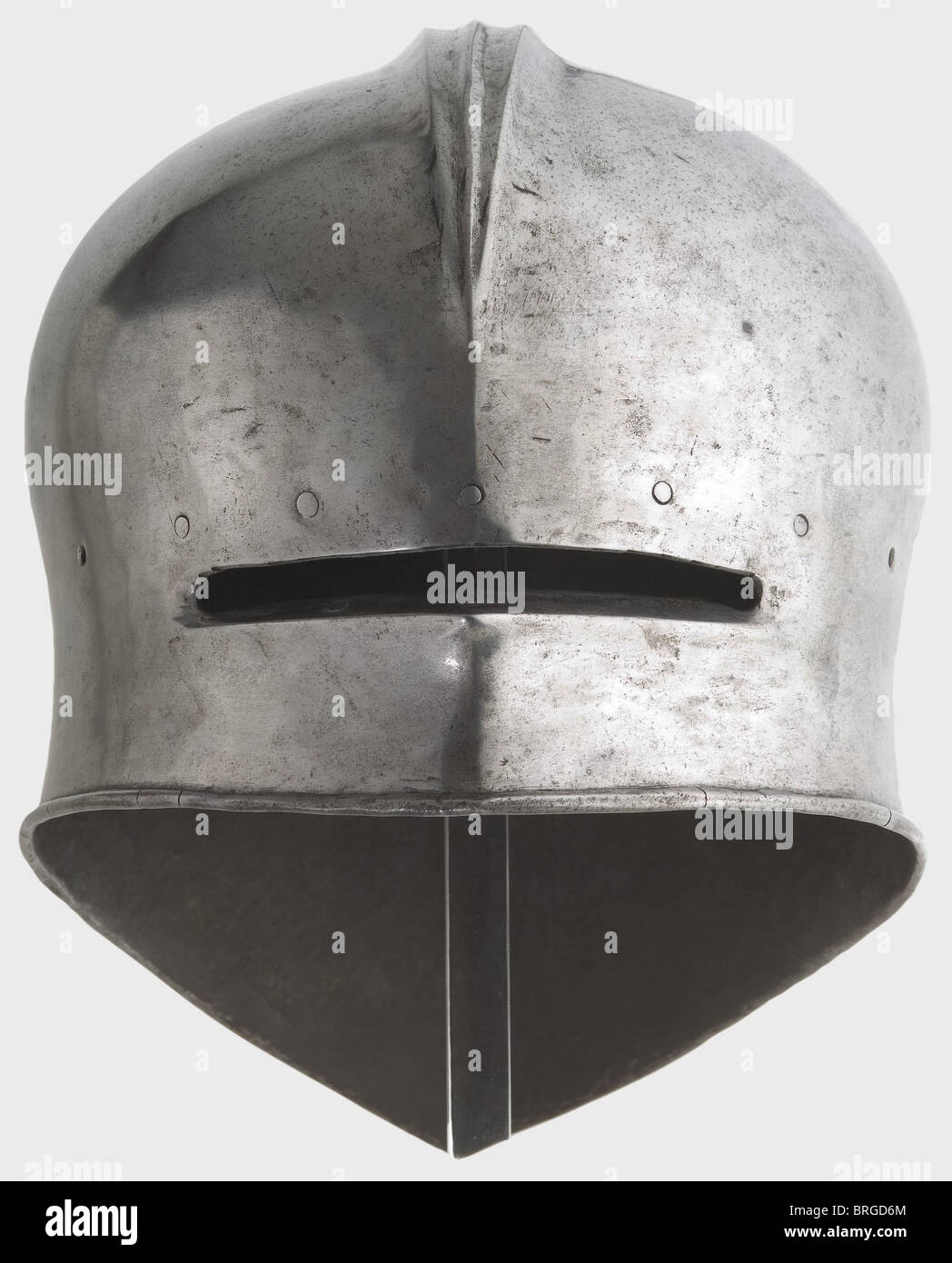A German sallet,circa 1480/90 The skull forged in one piece with a flat ...