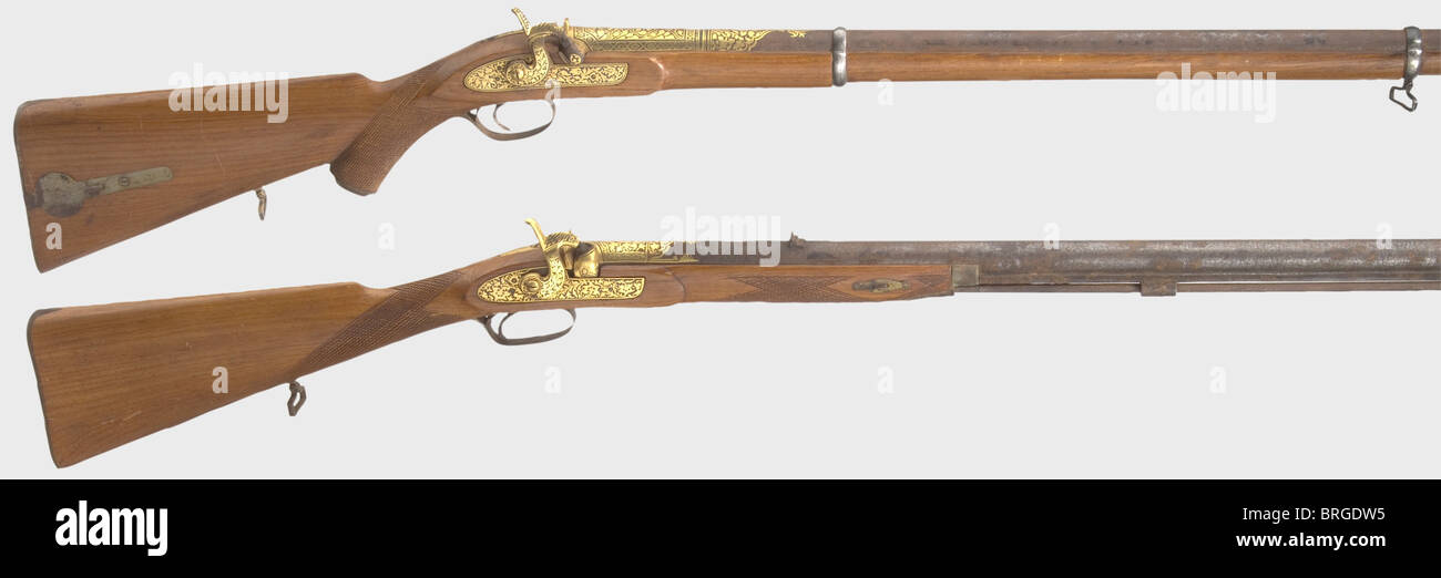 Two gold-inlaid Indian percussion rifles,end of the 19th century ...