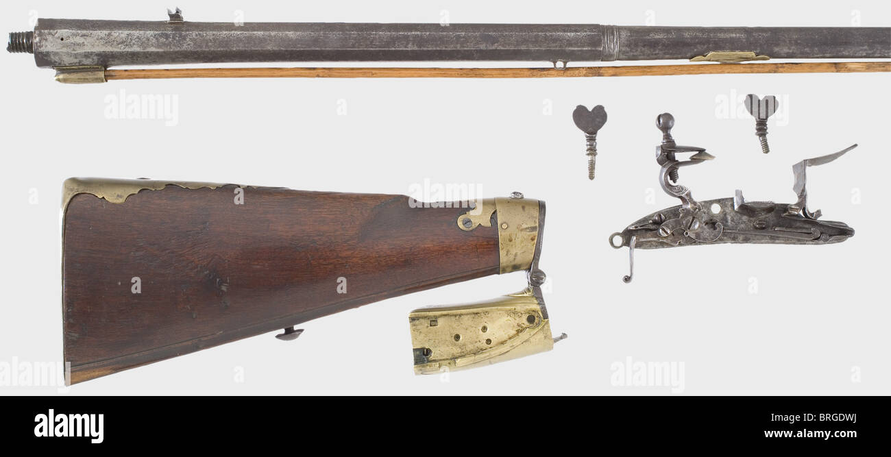 A German take-down flintlock rifle,circa 1780.Two-stage barrel ...