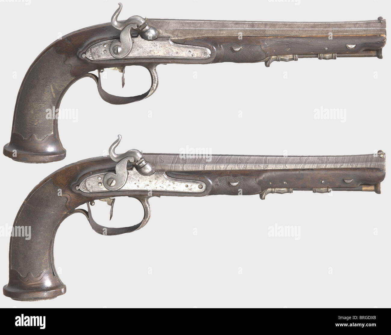 A cased pair of percussion pistols,France(?),circa 1800. Octagonal ...