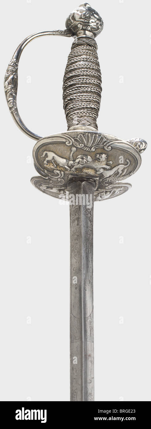 A silver-hilted smallsword,Paris,circa 1750 A narrow triangular ...