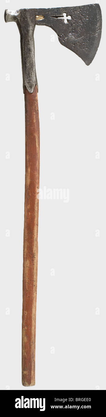 A German battle axe, 15th/16th century Heavy axe blade with curved edge ...