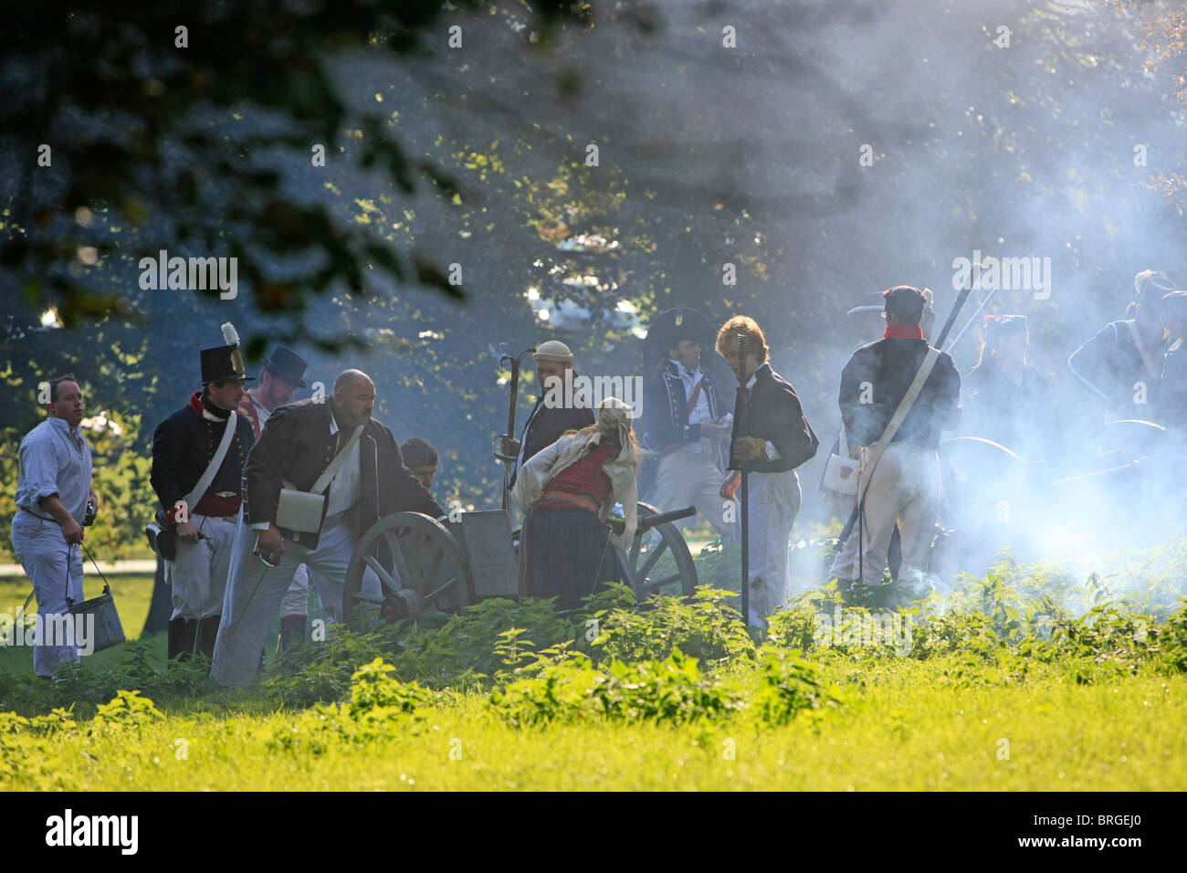 British Navy Artillery men during a recreation of the 1815 Battle of ...