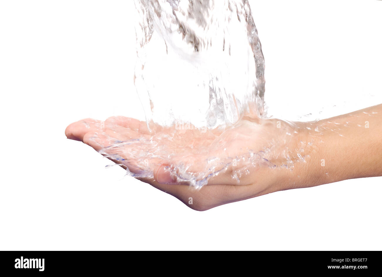 Water splashing on the hand isolated on white background Stock Photo ...