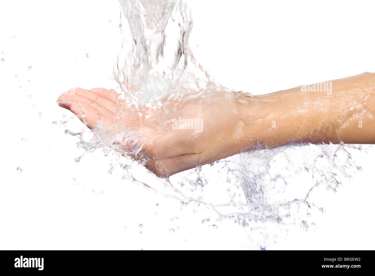 Water splashing on the hand isolated on white background Stock Photo ...