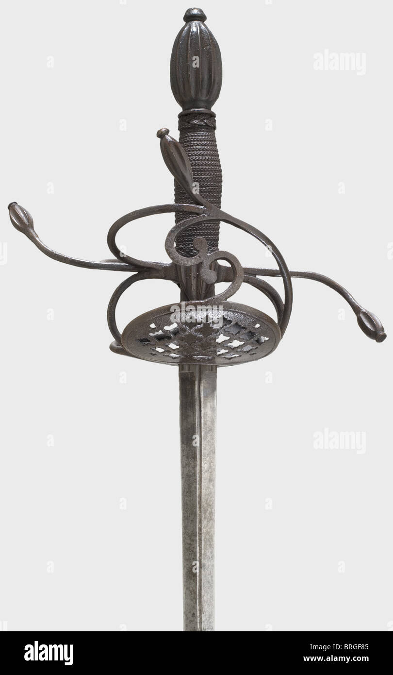 A Dutch or Scandinavian rapier, circa 1640/50 Slender thrusting blade ...