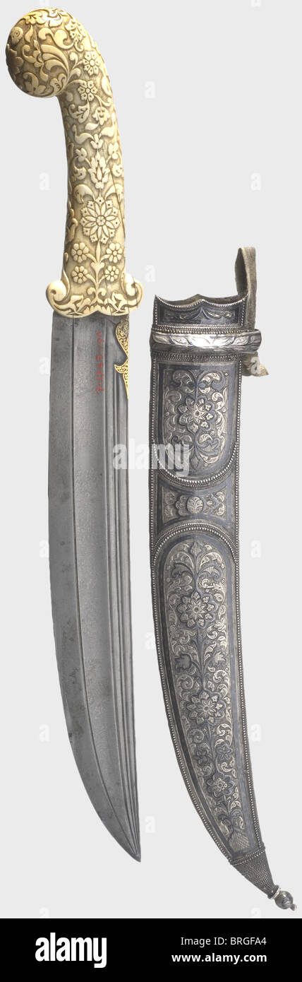 A Caucasian khanjar with ivory grip,circa 1900 Blade of wootz Damascus ...