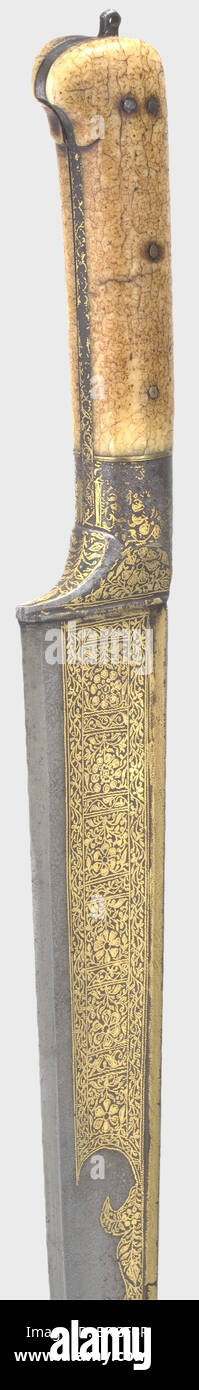 A gold-inlaid Indian Khyber knife, circa 1800 Typical wootz Damascus ...