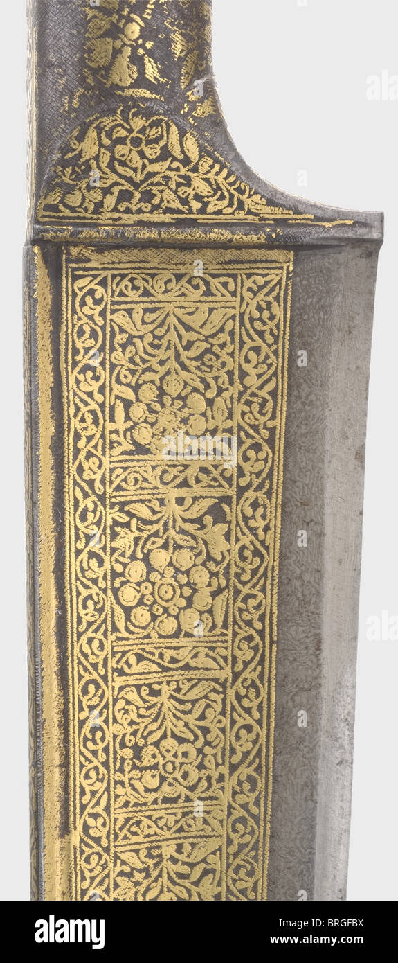 A gold-inlaid Indian Khyber knife, circa 1800 Typical wootz Damascus ...
