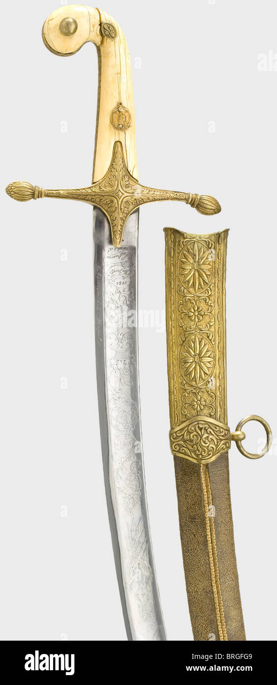 A Mameluke style sabre,Naples,1848 Curved blade,etched on both sides ...