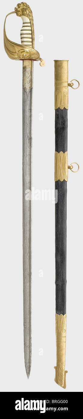 A lion head sword with ivory grip and Damascus blade,for officers of ...