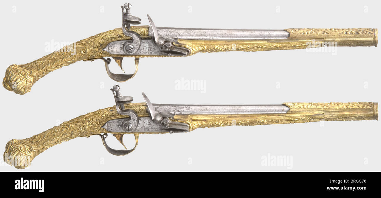 A pair of flintlock pistols with gold-plated stocks,Balkan/Turkey,19th ...