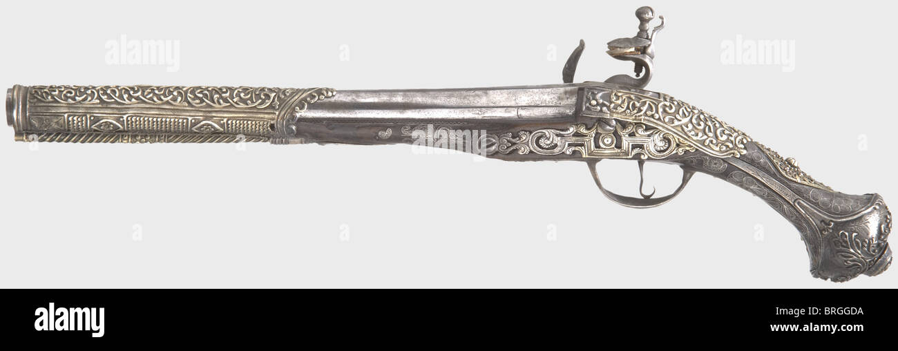 A pair of silver-mounted flintlock pistols,Turkish/Balkan,19th century ...