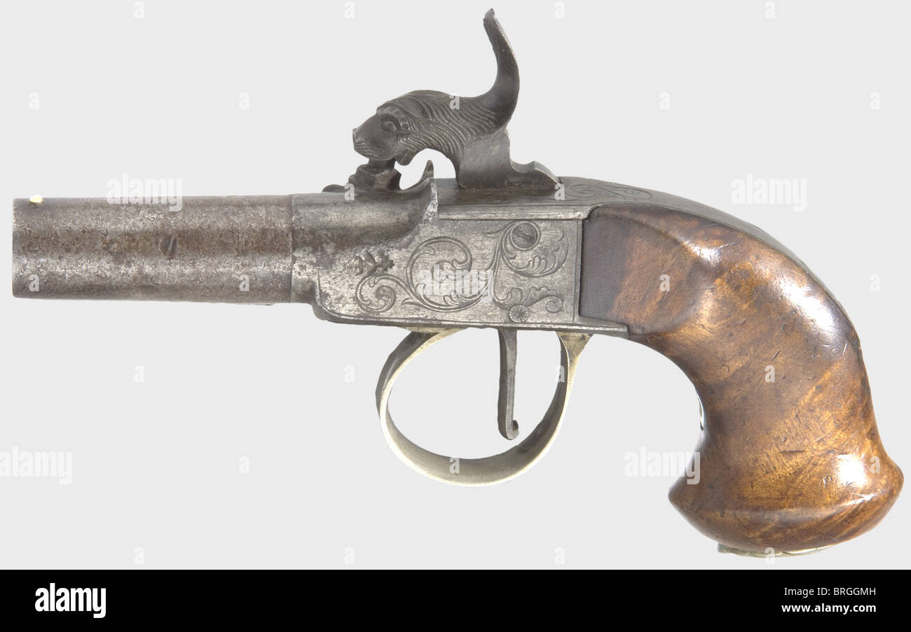 A pair of English percussion pocket-pistols,circa 1840. Fine rose ...