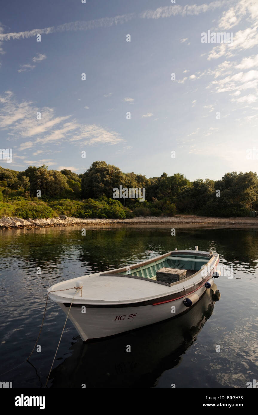 Little fishing boat moored in St.Ante Bay (Porat Sv. Ante), Silba ...