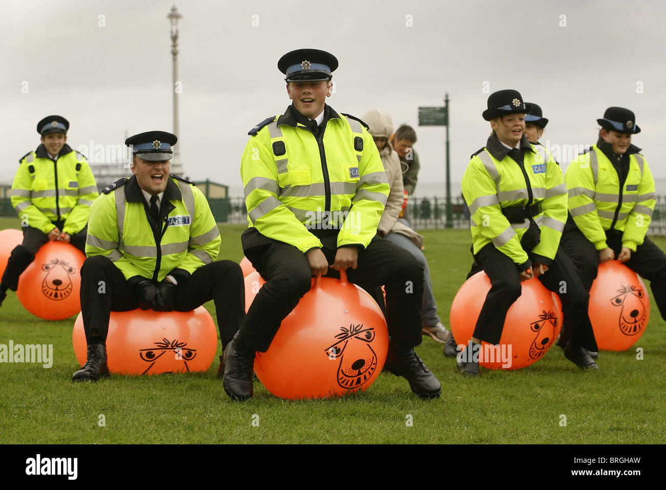 Sussex Police cadets take part in a World record Space Hopper. Picture ...