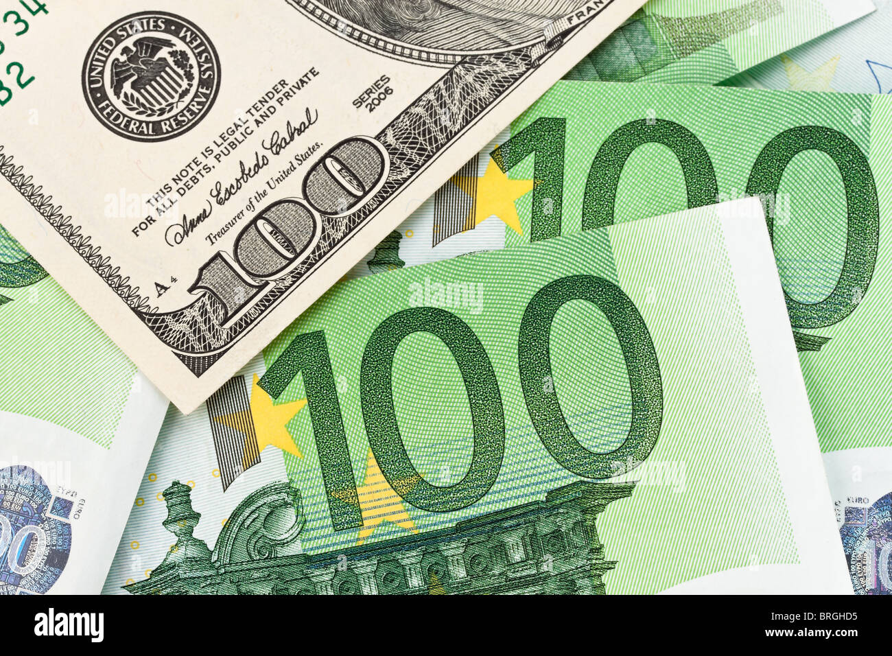 Dollar and Euro notes. Symbol differences Euro Dollar Stock Photo - Alamy