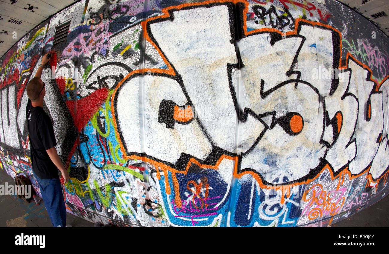 Man Painting Graffiti South Bank London UK Europe Stock Photo - Alamy