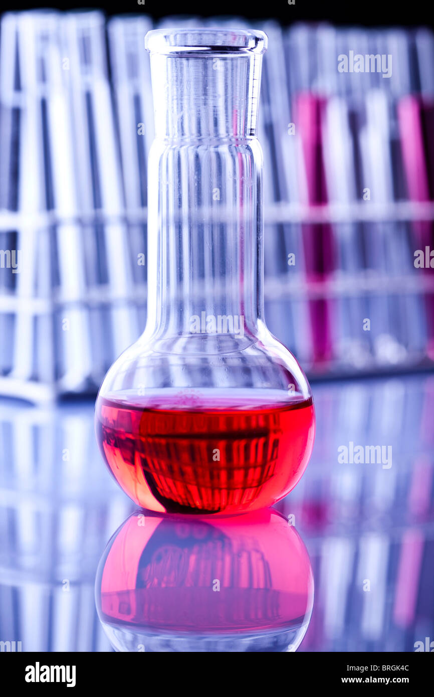 Laboratory flasks containing liquid color Stock Photo - Alamy