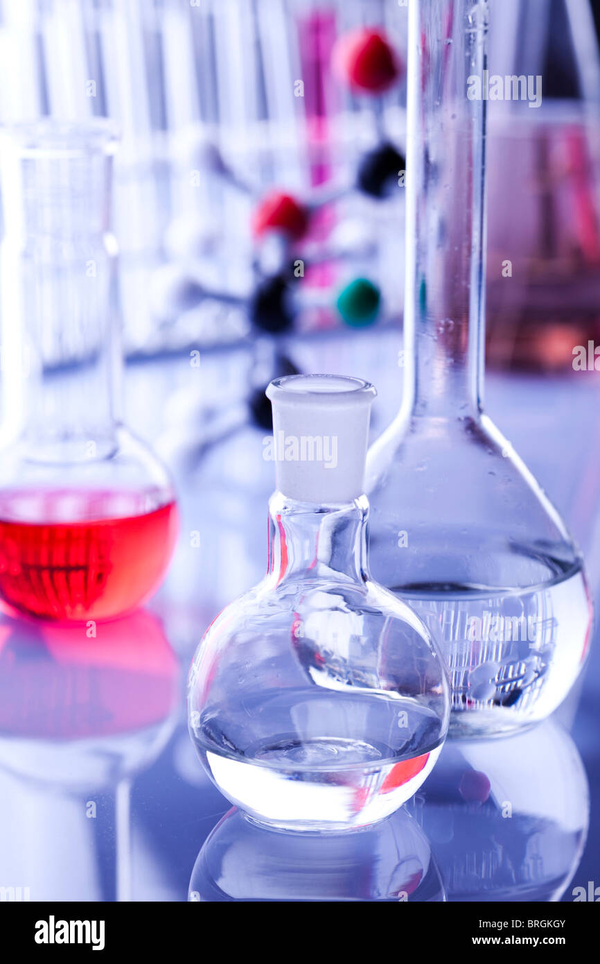 Laboratory flasks containing liquid color Stock Photo - Alamy