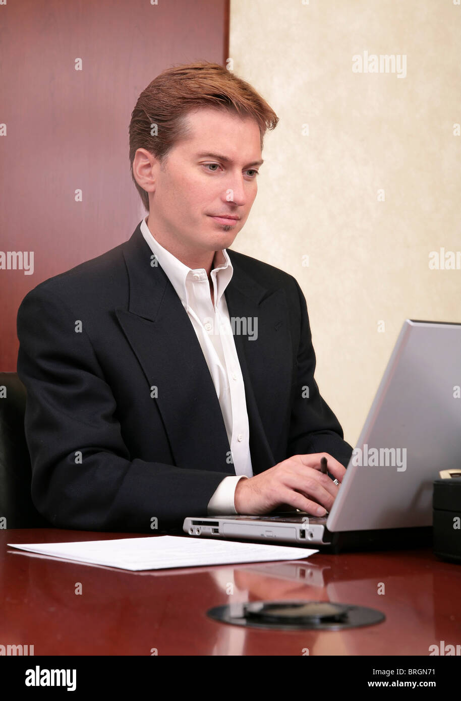Male businessman working on computer hi-res stock photography and ...