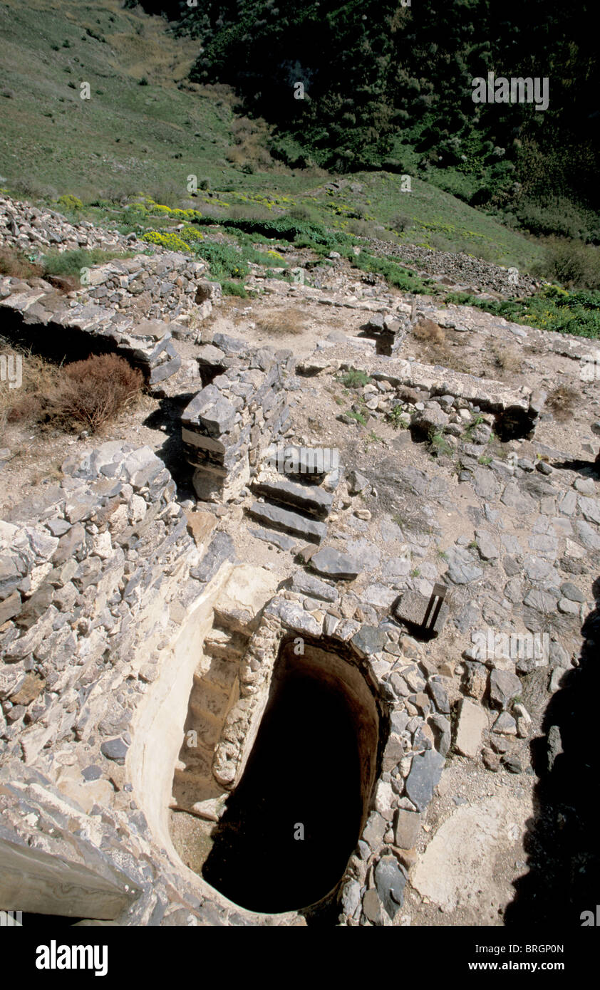 Golan Heights, remains of Gamla ancient synagogue, the mikveh Stock ...