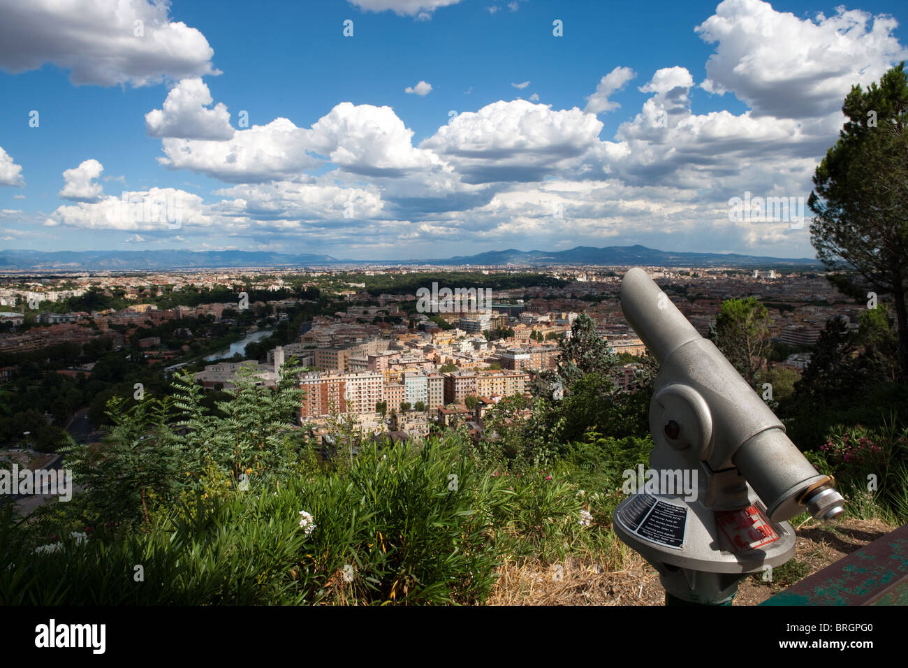 telescope Rome hight view Cityscape cloudy sky panoramic Monte Mario ...