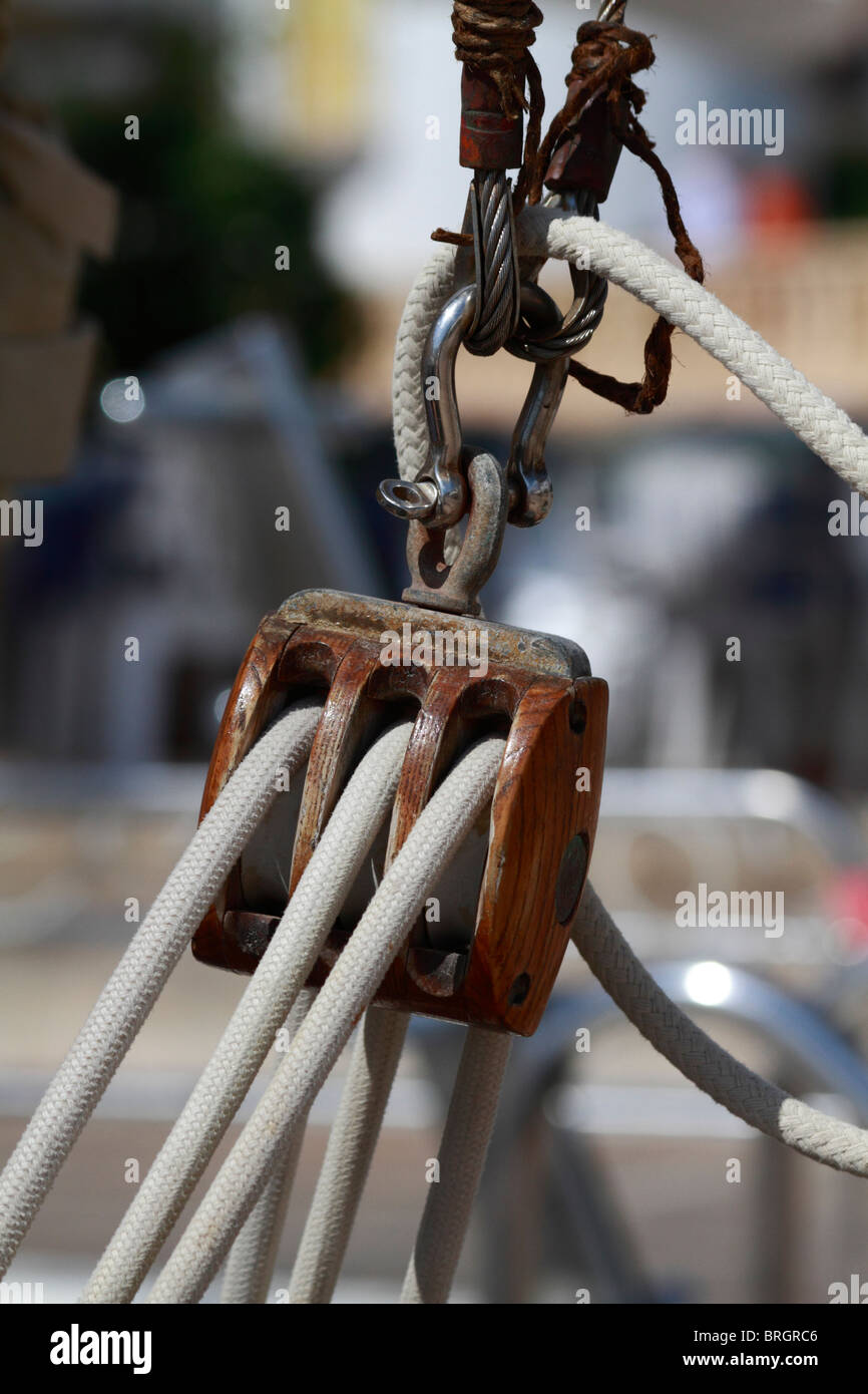 Detail view of a single block on a schooner Stock Photo - Alamy