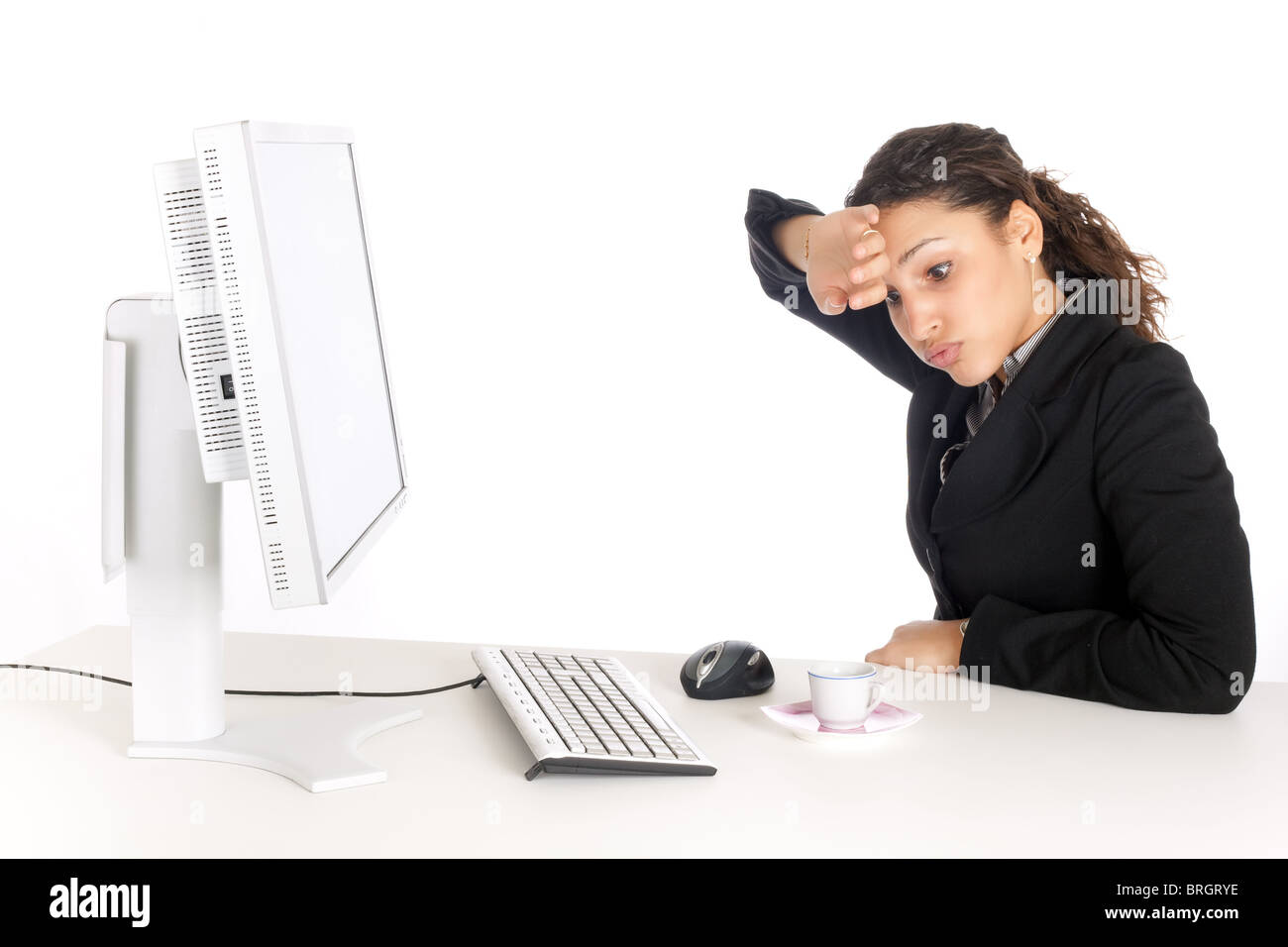 tired business woman at office having big work Stock Photo - Alamy