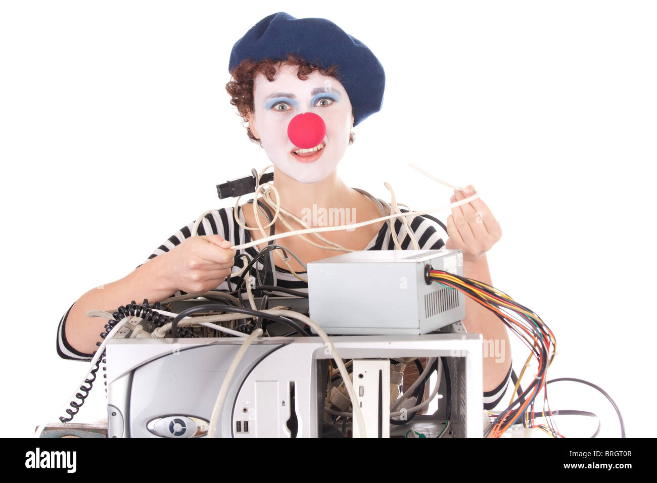 Woman with clown makeup having computer problems Stock Photo - Alamy