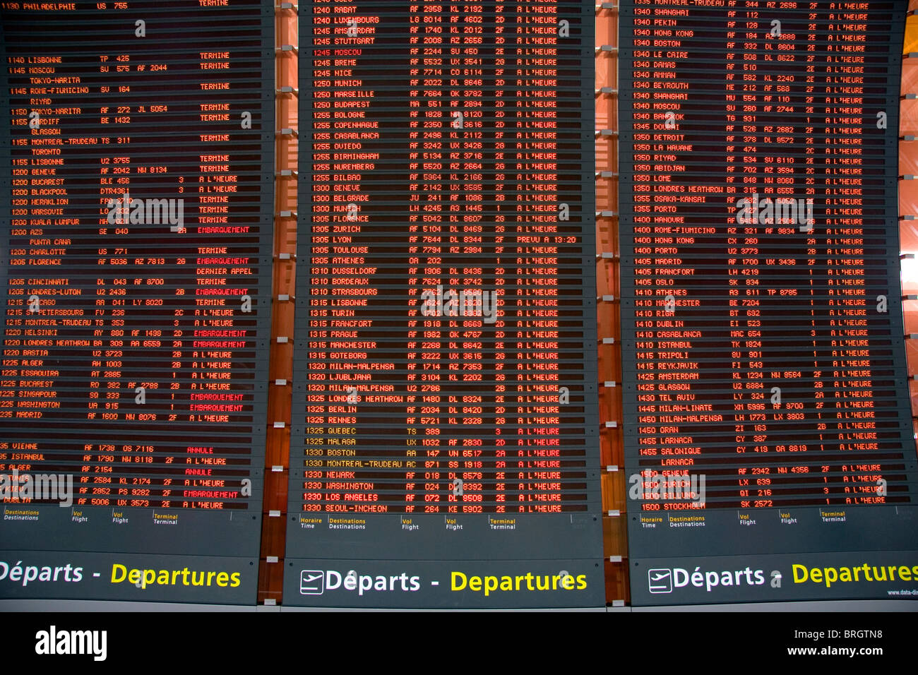 Departure board located in the Paris-Charles de Gaulle Airport, Paris ...