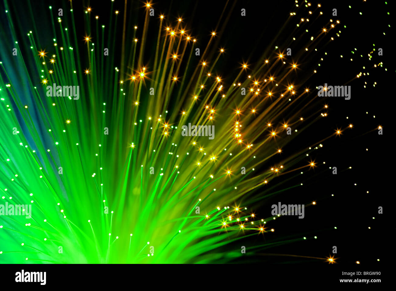 illuminated decorative green optic fibers under black background Stock ...