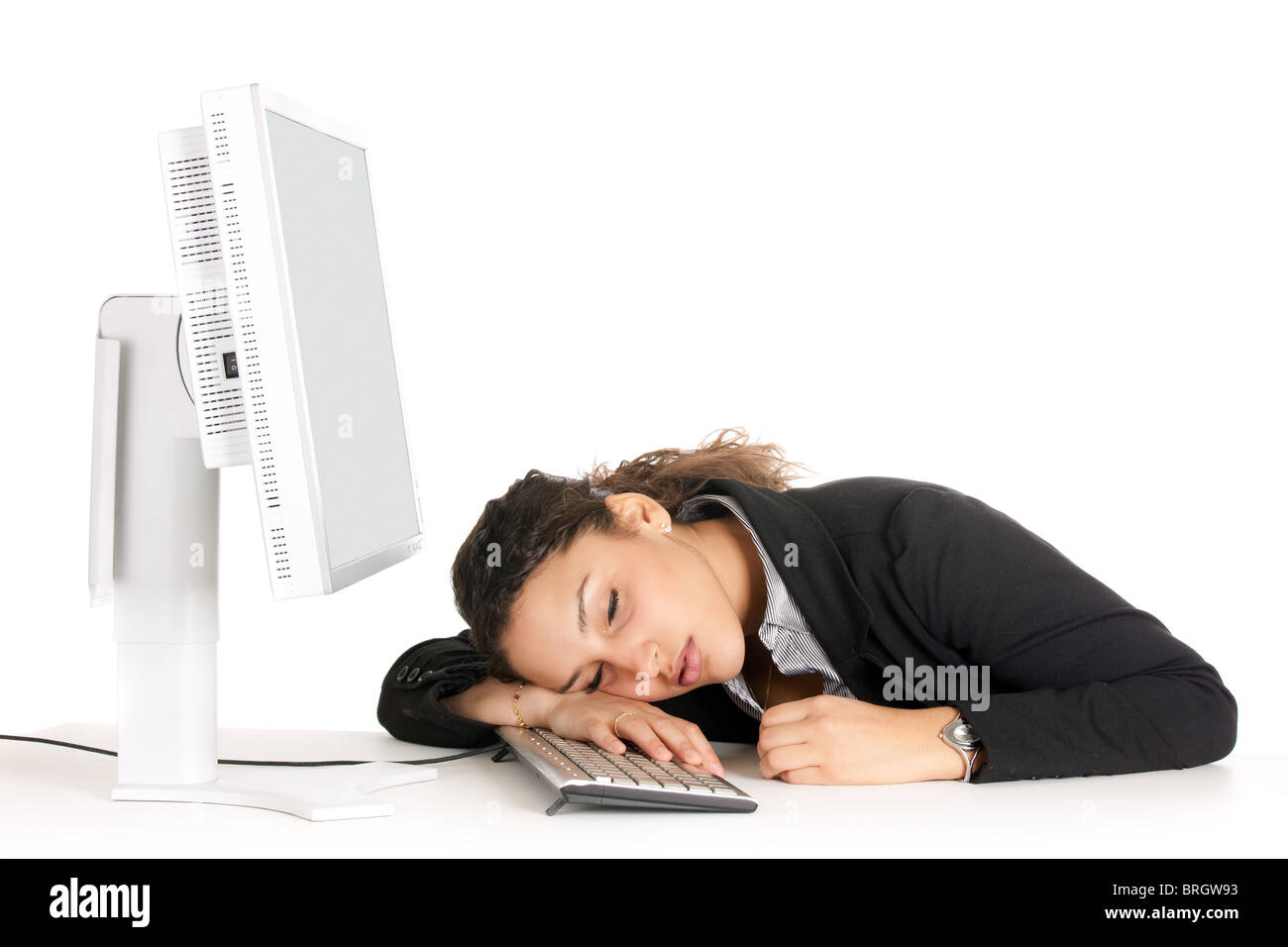 young business woman asleep on computer Keyboard Stock Photo - Alamy