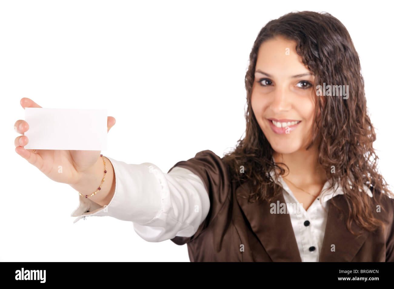 business woman showing card, focus on the hand Stock Photo - Alamy