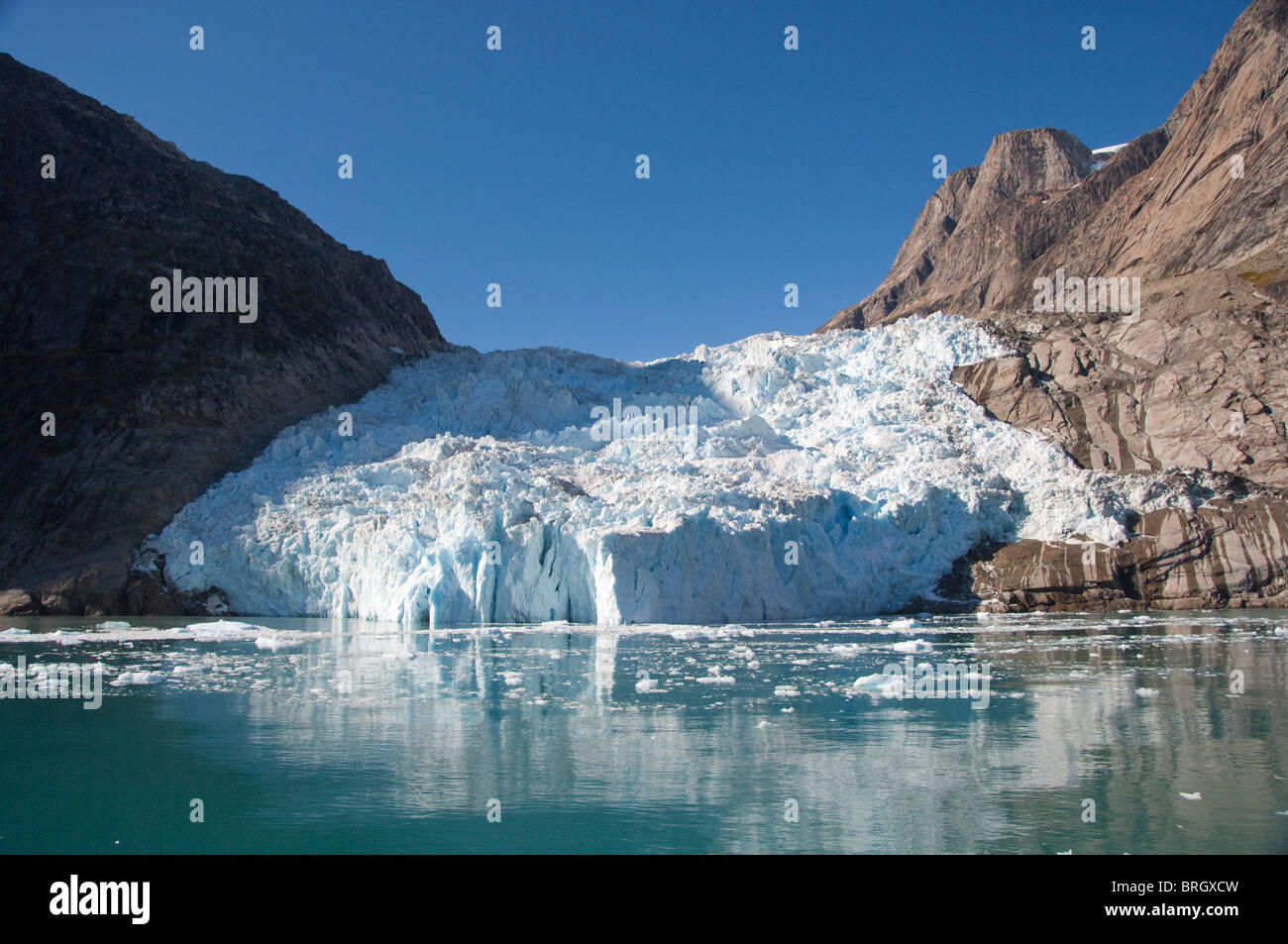 Greenland, Southeast coast, Skjoldungen Fjord. Receding glacier Stock ...