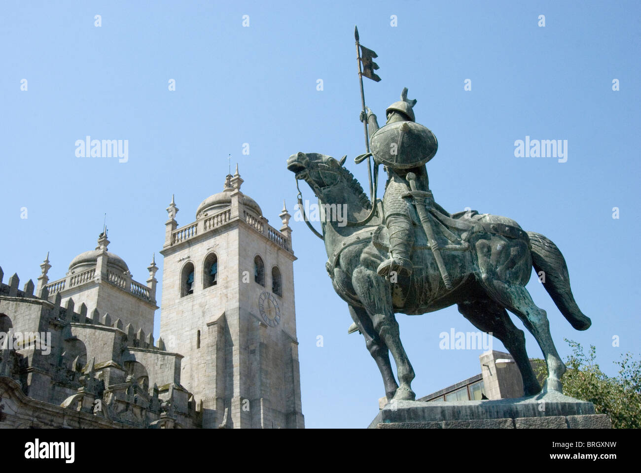 The Porto Cathedral and the statue of Vímara Peres. Porto, Portugal ...