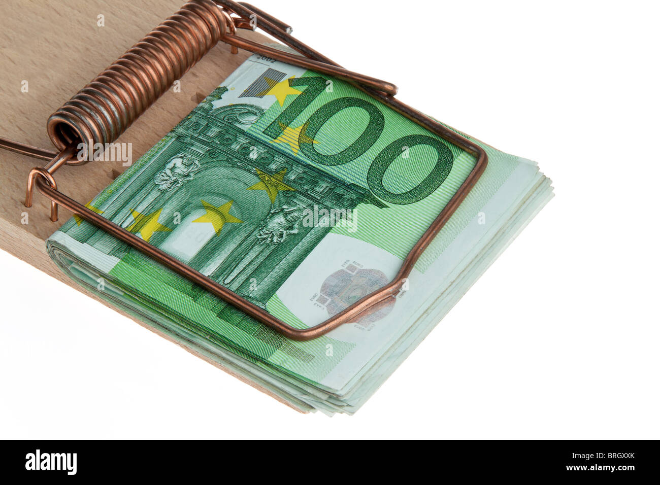 Mousetrap with euro banknotes. Representative photo of debt trap Stock ...