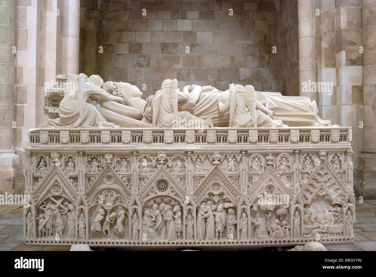 The Alcobaça Monastery, UNESCO world heritage site. The tomb of Ines de ...