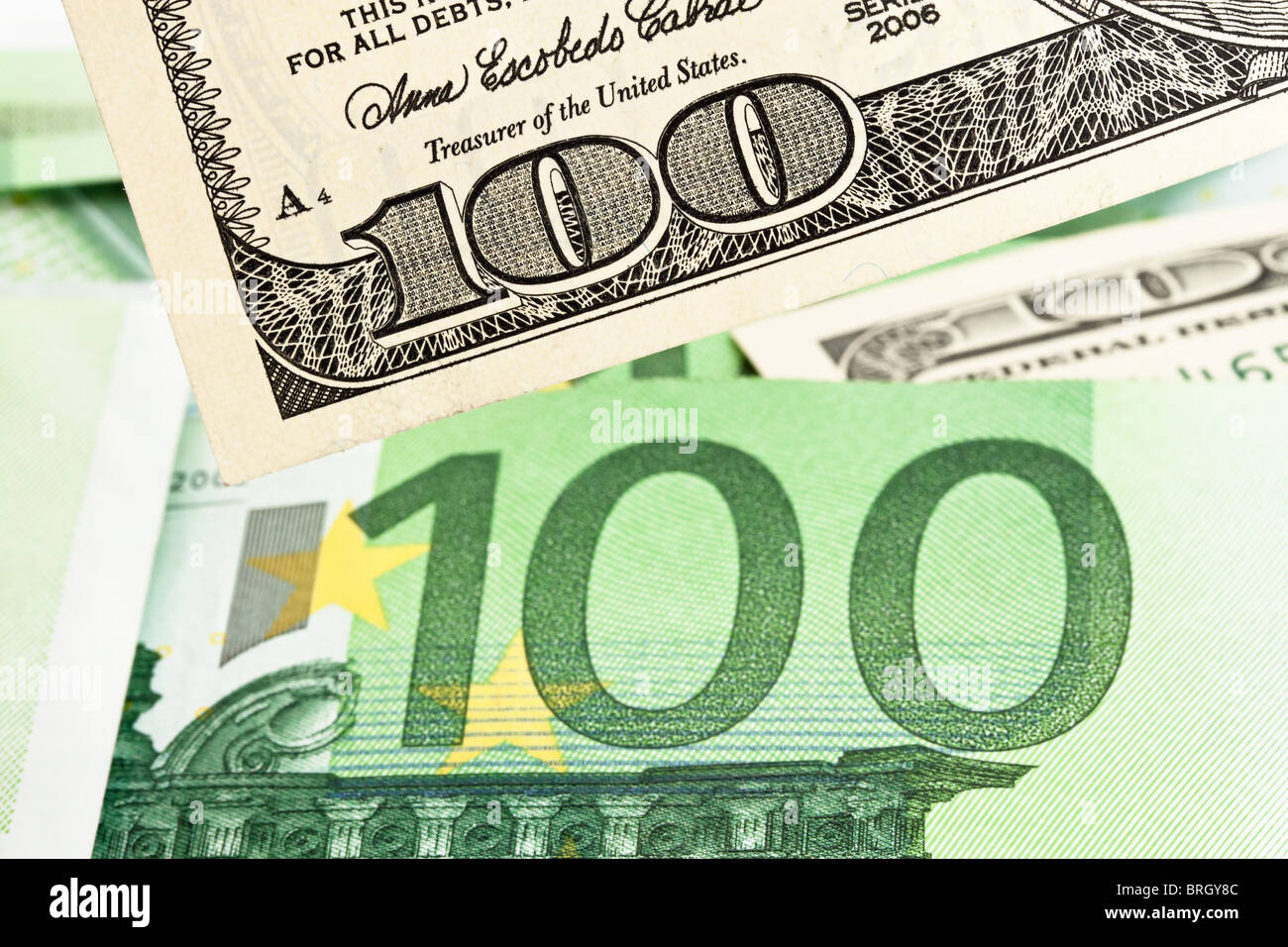 Dollar and Euro notes. Symbol differences Euro Dollar Stock Photo - Alamy